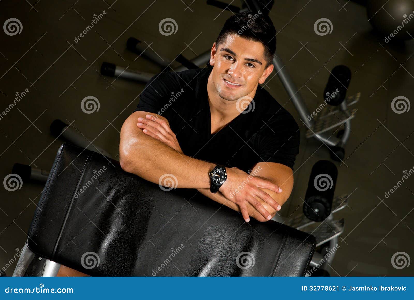 Man is Smiling and Looking at the Camera in Gym Stock Image - Image of ...
