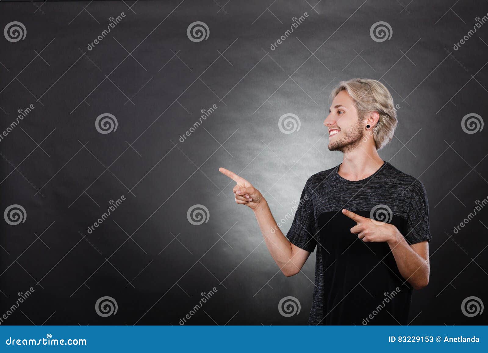 Man Smiling Point Right Direction Stock Image - Image of cheerful ...
