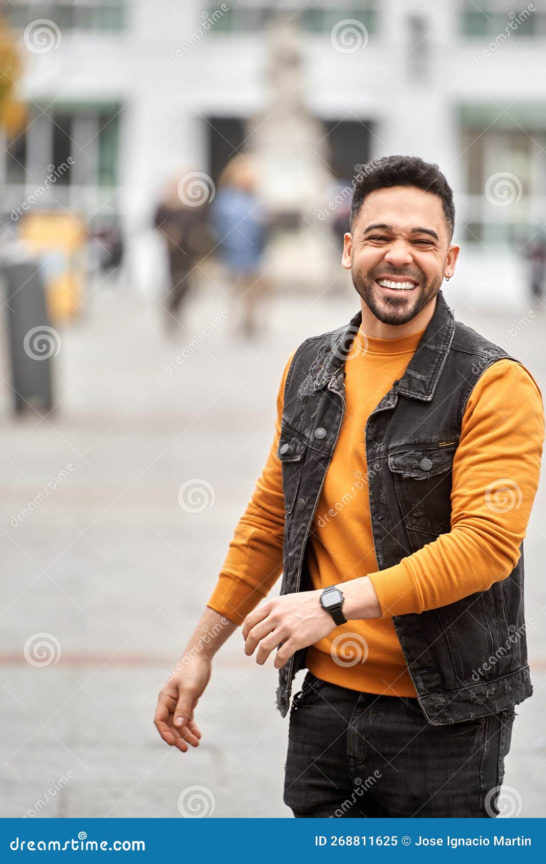 Man Smiling while Standing on the Street. Stock Image - Image of ...