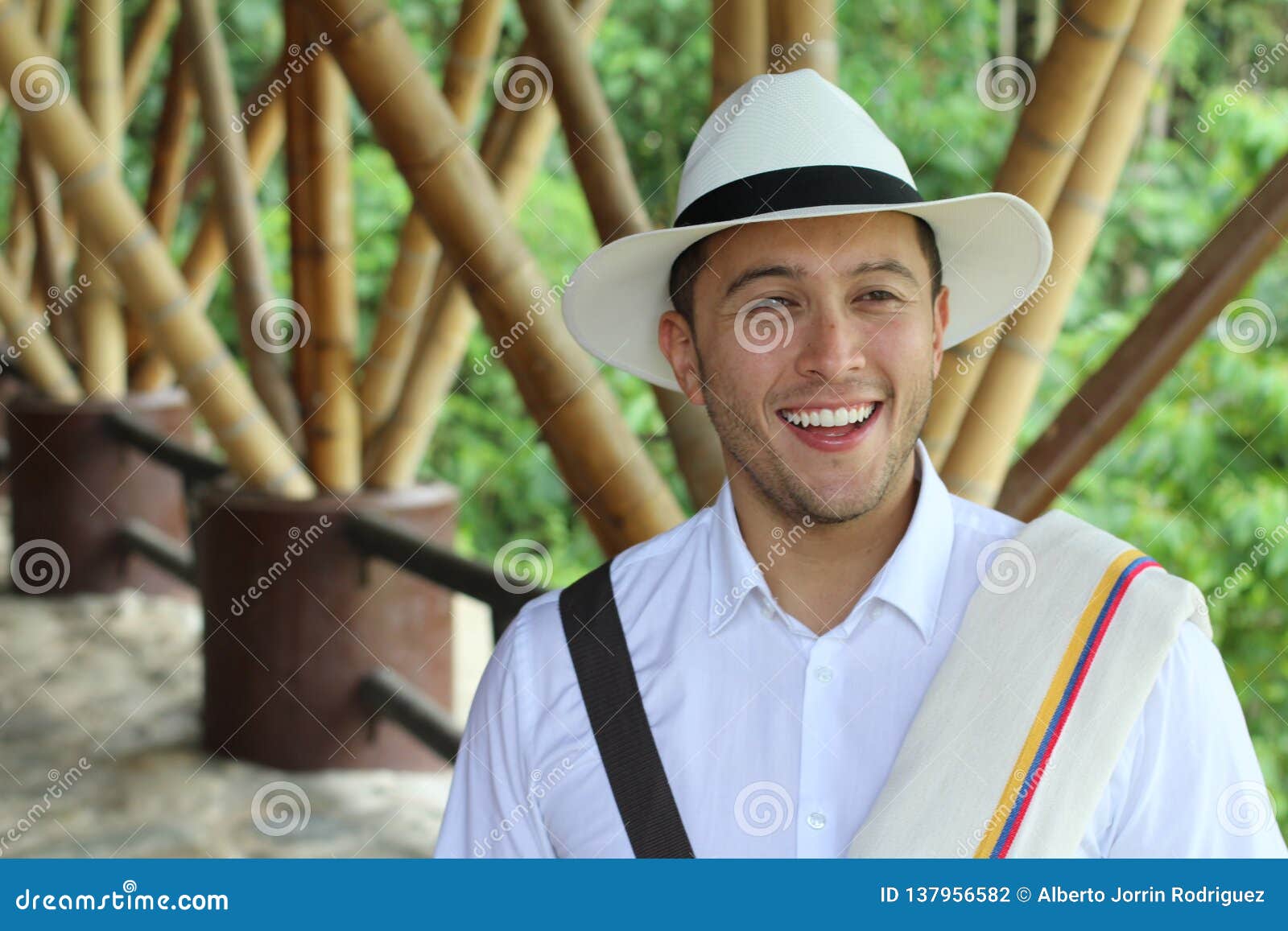 Man Smiling in Typical Colombian Outfit Stock Photo - Image of beans ...