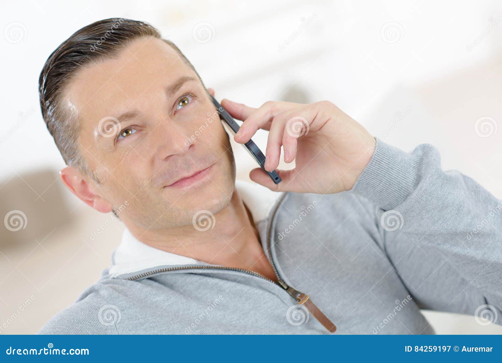 Man Smiling Whilst on Phone Stock Image - Image of mobile, happiness ...
