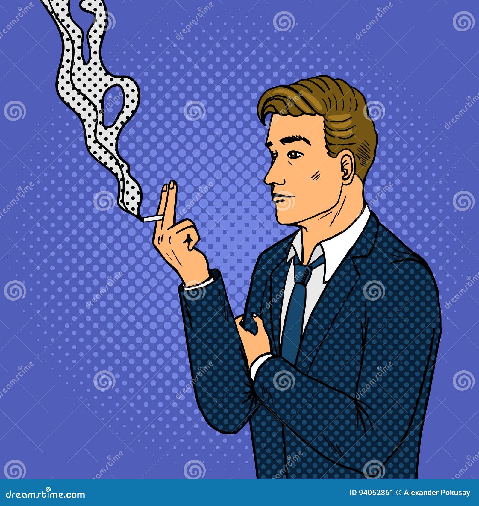 Man Smokes Cigarette Pop Art Style Vector Stock Vector Illustration