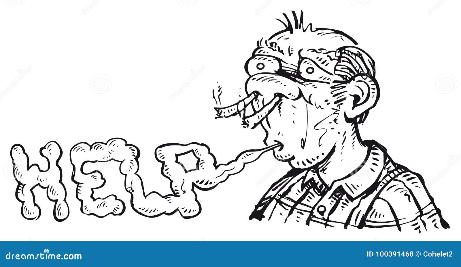 Man and smoking addiction stock vector. Illustration of draw - 100391468