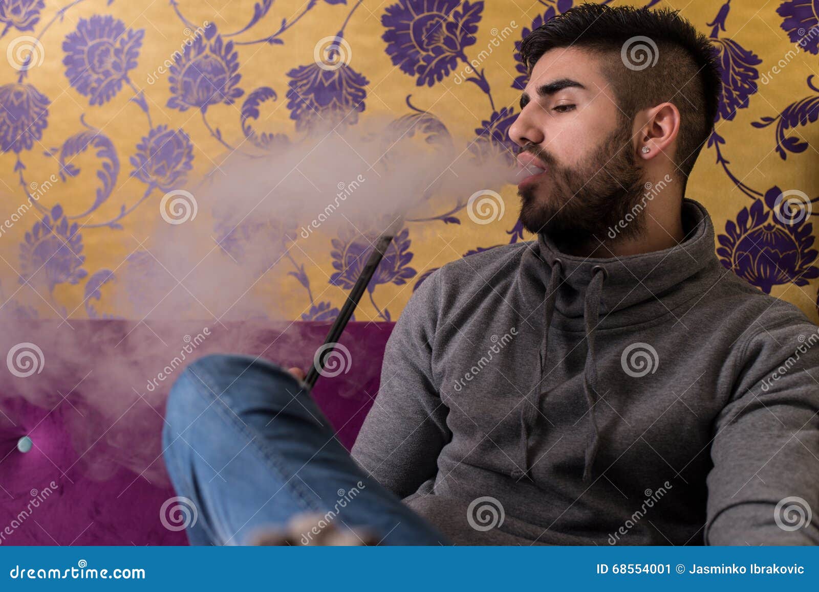 Man Smoking Shisha In The Arabic Cafe Stock Image Image Of Istanbul