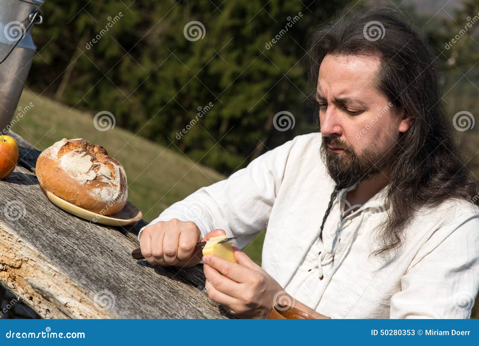 Man Snacking Healthy Food in the Nature Stock Image - Image of apple ...