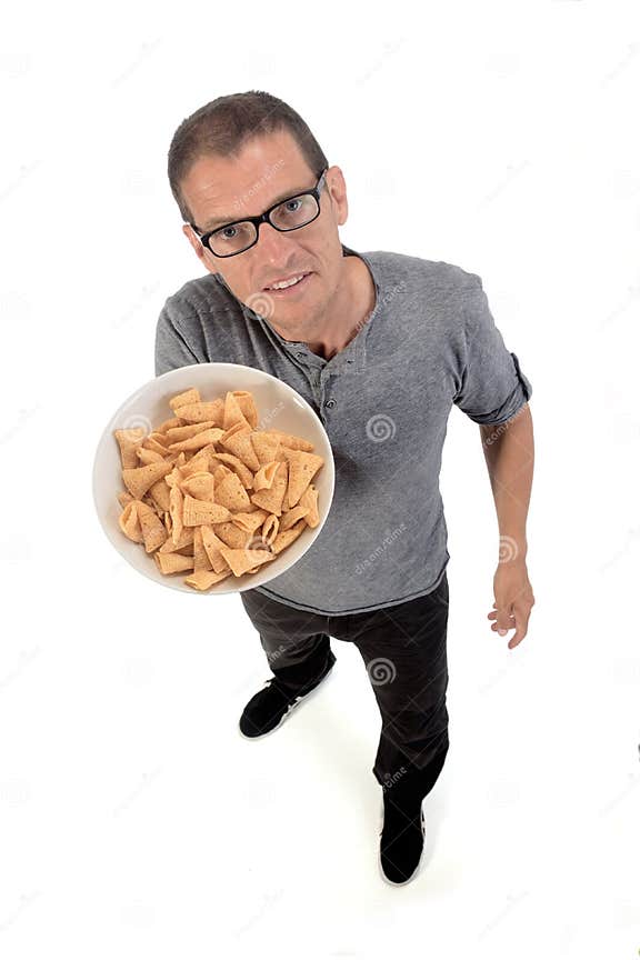 Man with Snacks on White Background Stock Photo - Image of person ...