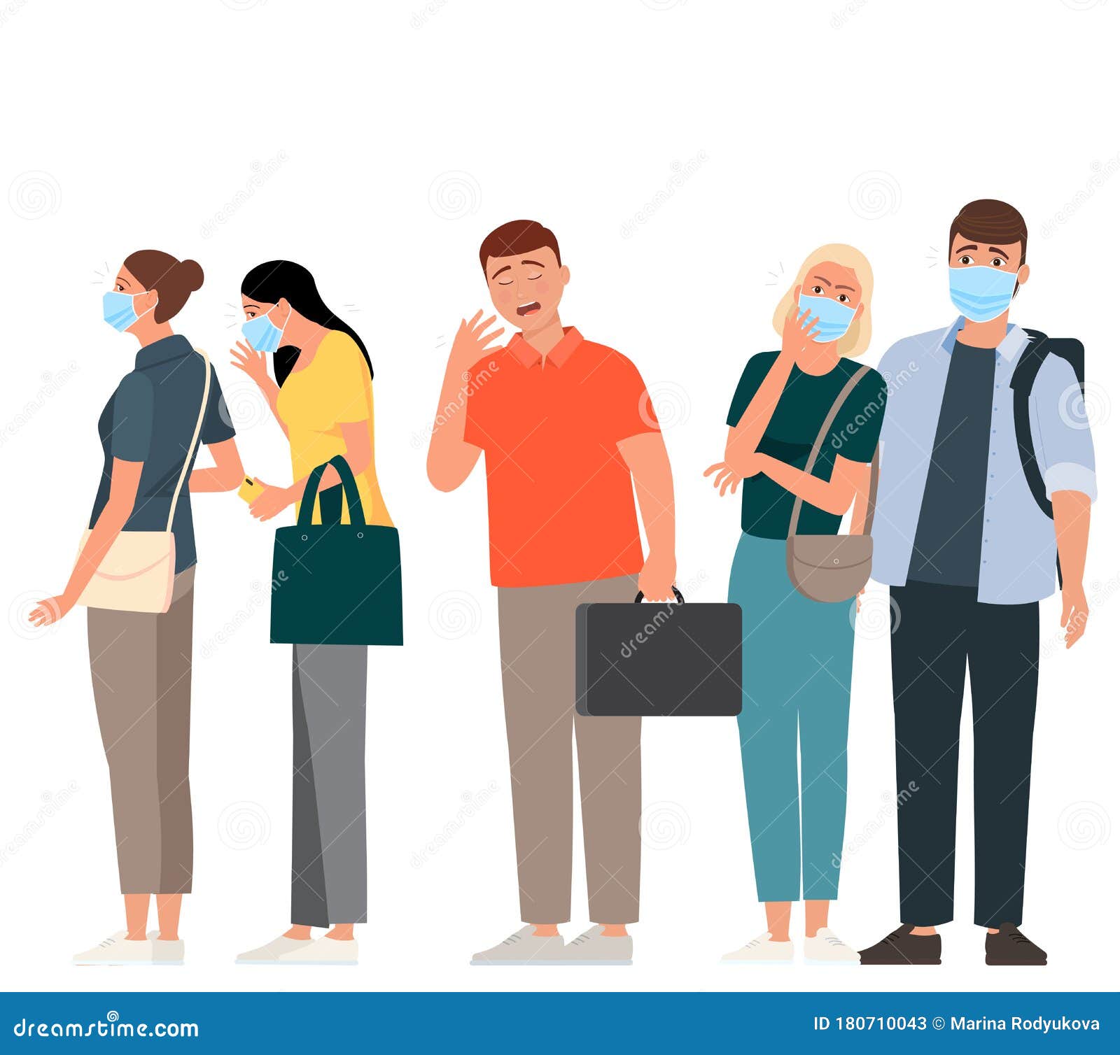 A Man Sneezes in a Crowd of People Stock Vector - Illustration of ...
