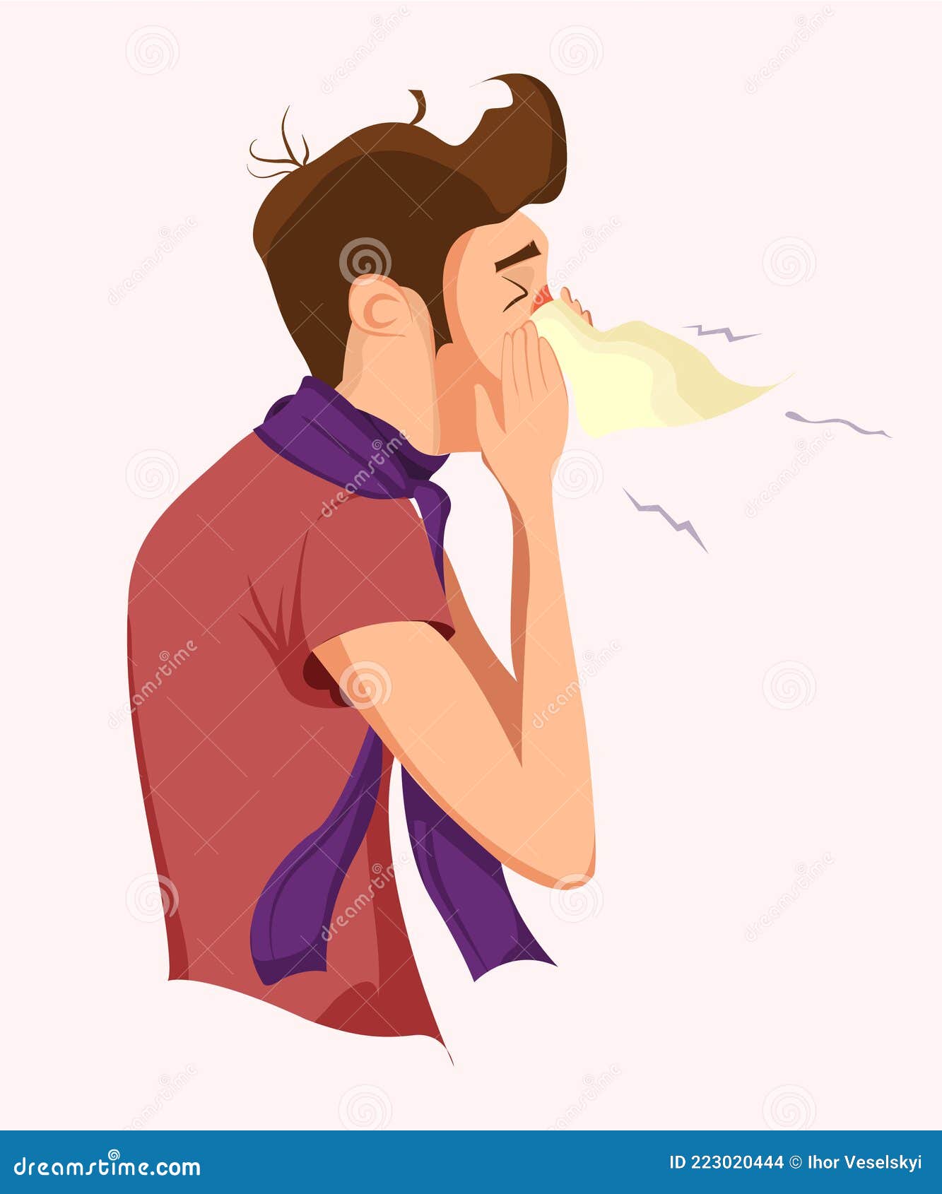 A Man Sneezes with a Handkerchief Cartoon Vector Stock Vector ...