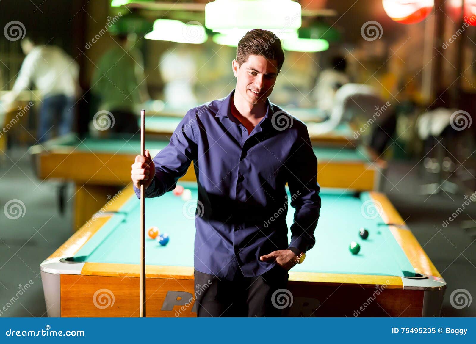 Man with snooker stick stock image. Image of casual, adult - 75495205