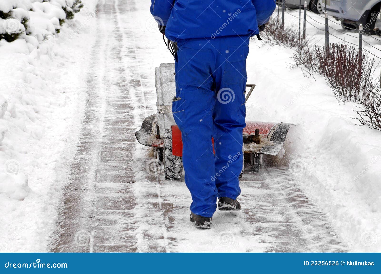 Man and a Snow Blowing Machine Stock Photo - Image of uniform ...