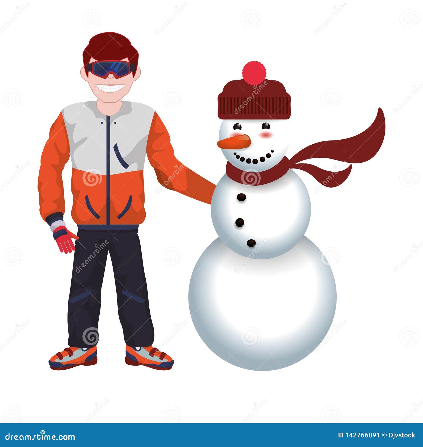 Man with Snow Sport Uniform and Snowman Stock Vector - Illustration of ...