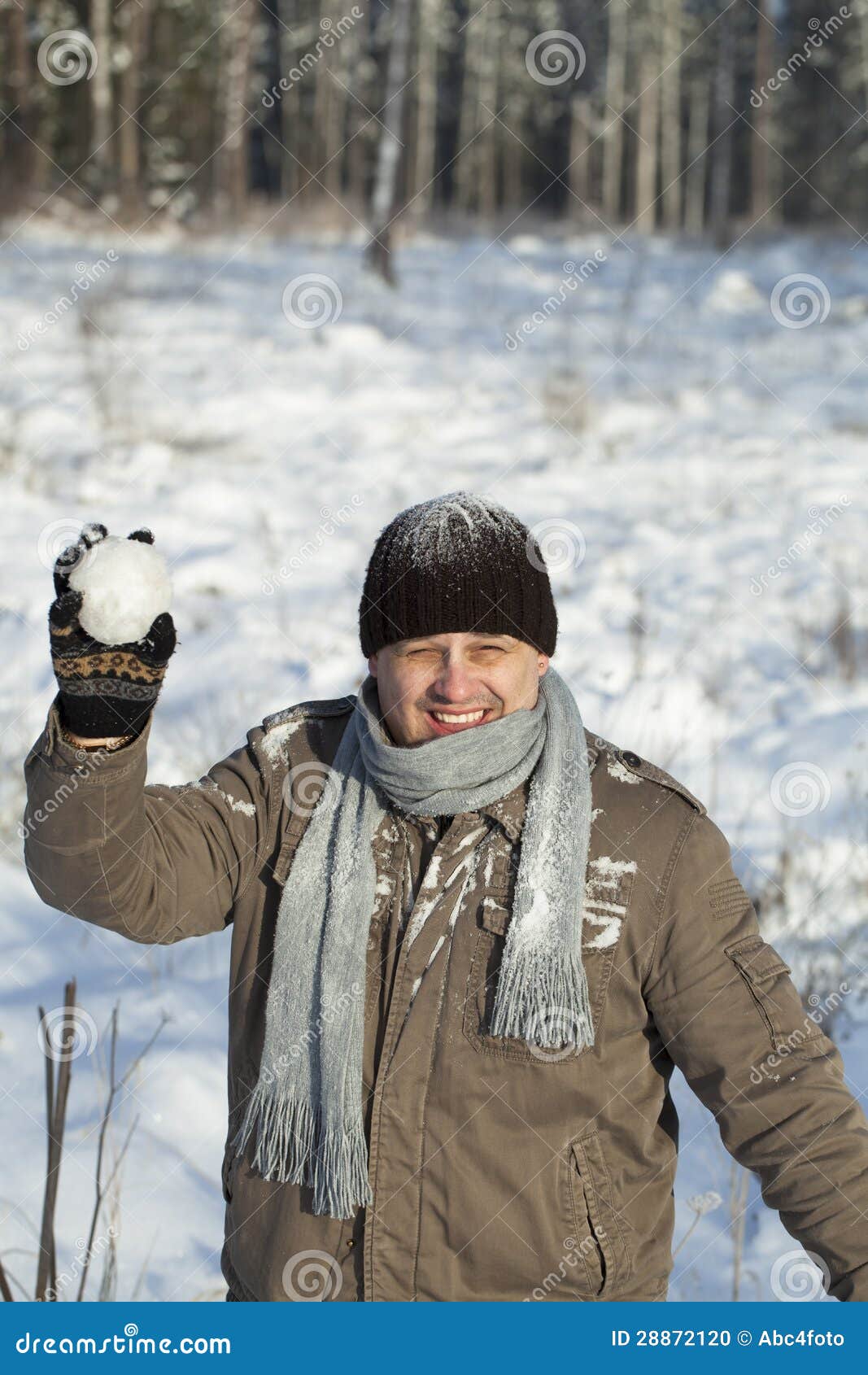 Man with snowball stock photo. Image of game, holiday - 28872120