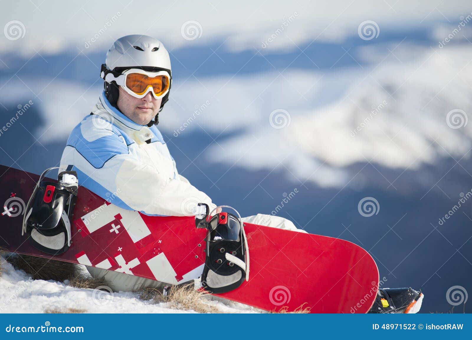 Man with snowboard stock photo. Image of person, happiness - 48971522