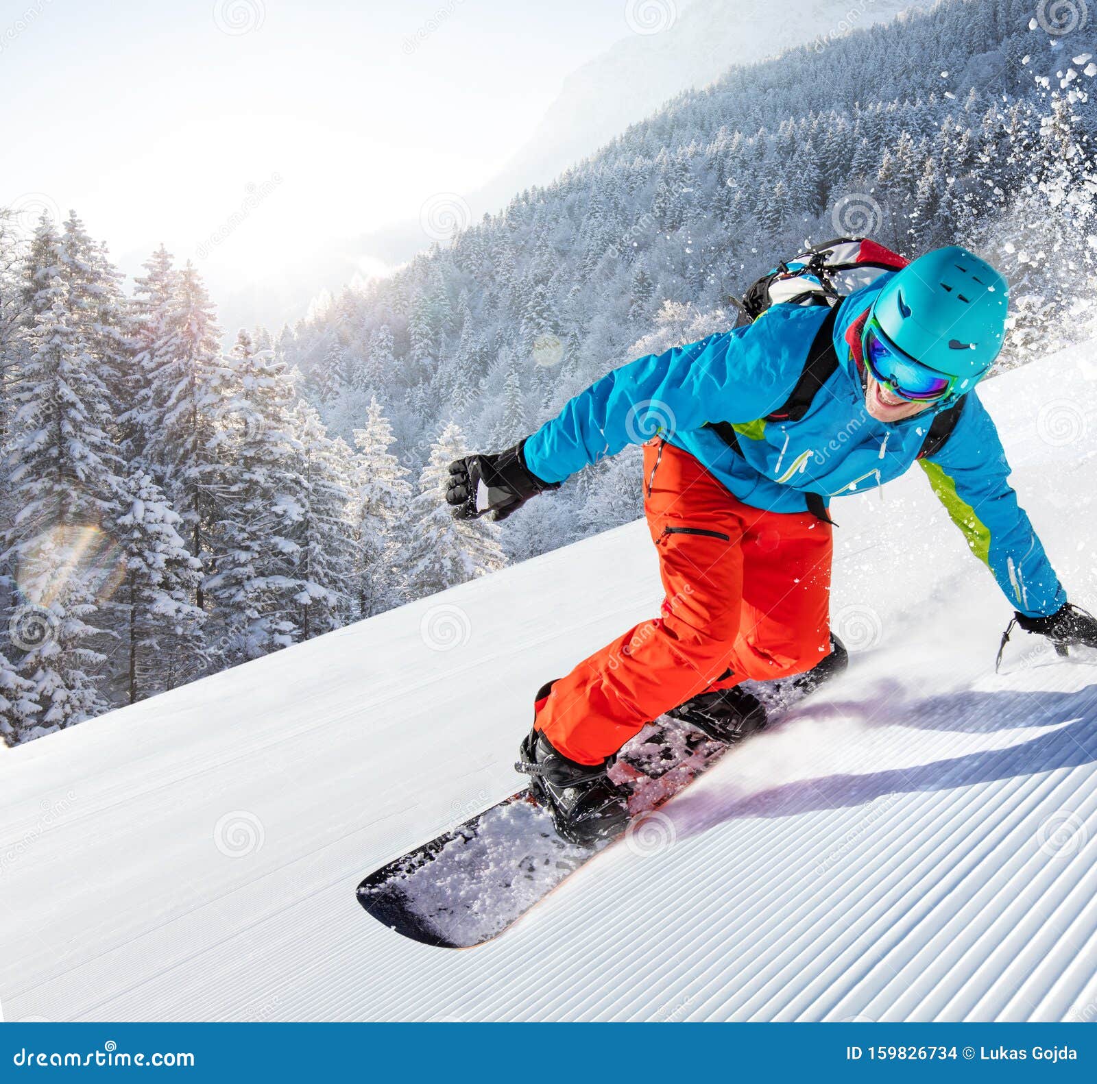 Man Snowboarder Riding on Slope. Stock Photo - Image of sliding ...