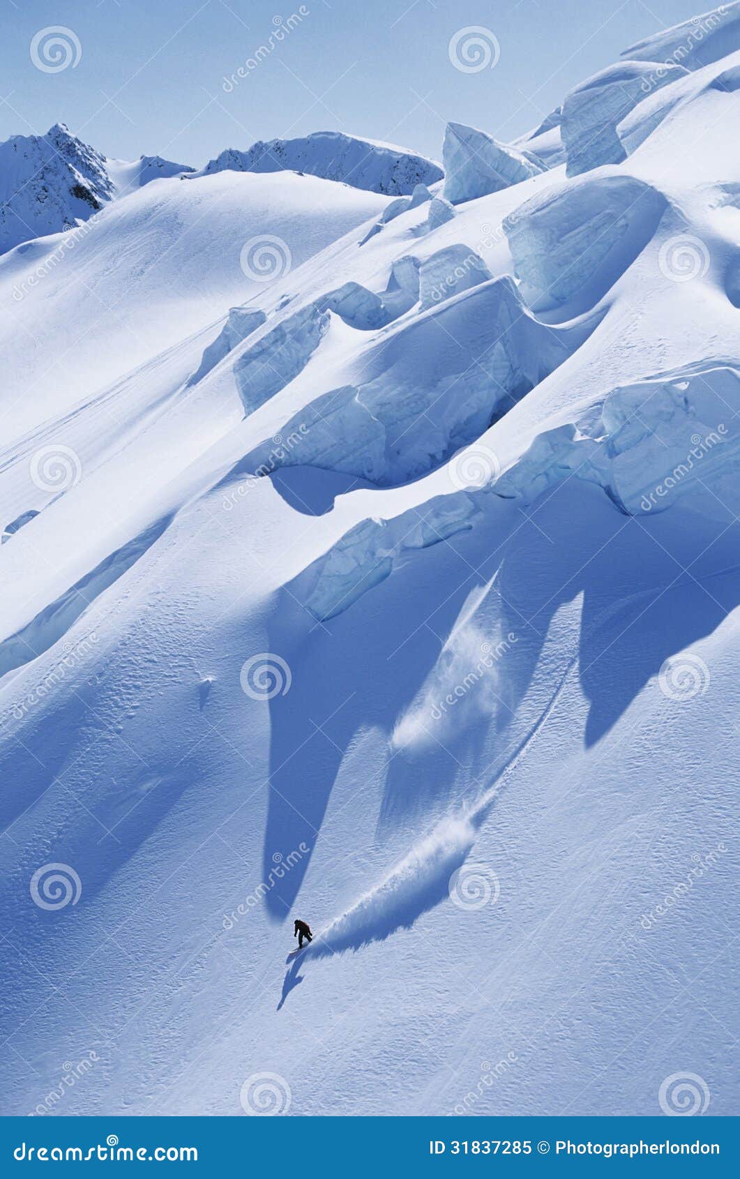 Man Snowboarding on Steep Slope Stock Image - Image of people, energy ...