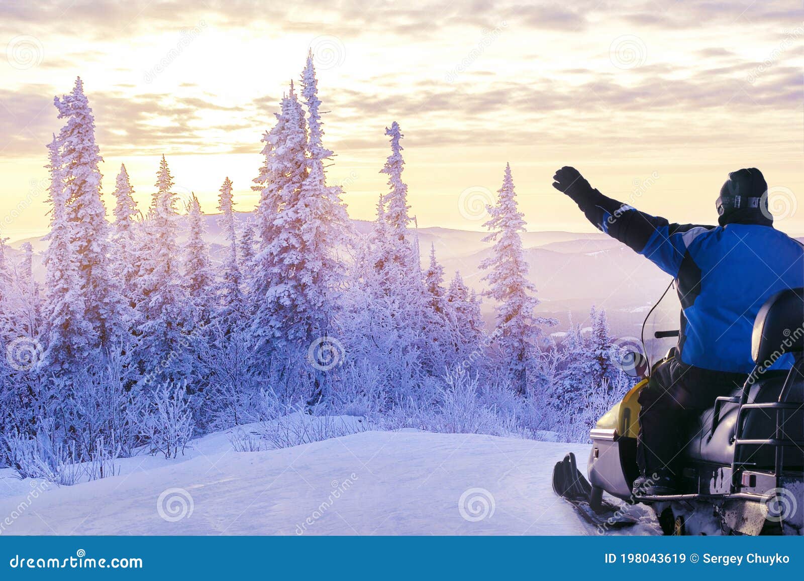 Man on Snowmobile at Sunset Stock Image - Image of freedom, outdoor ...