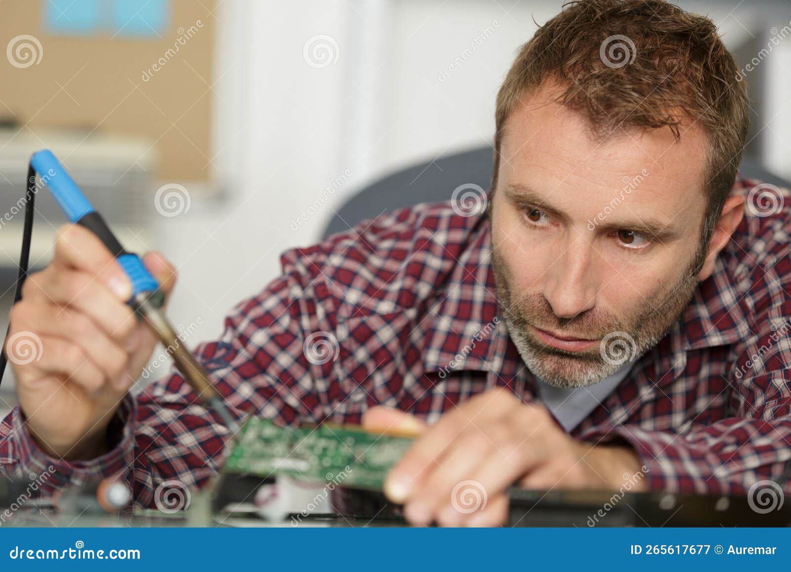Man Solder Chip in Workshop Close-up Stock Image - Image of industry ...