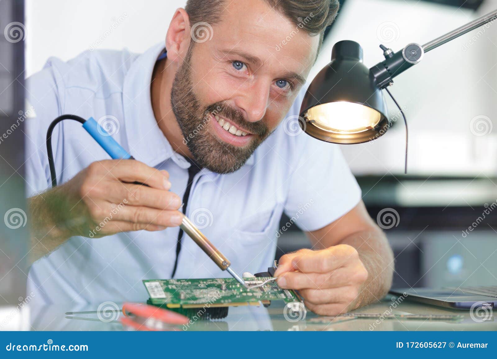 Man Soldering Circuit Board Stock Image - Image of person, soldering ...