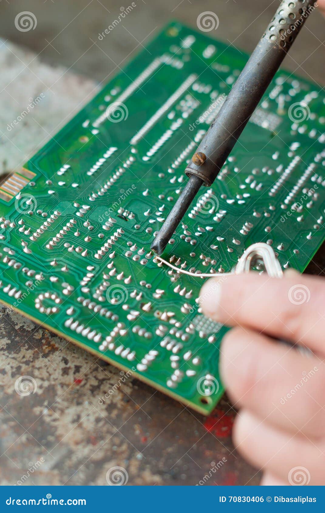 Man with Soldering Iron To Solder Electronic Board. Stock Photo - Image ...