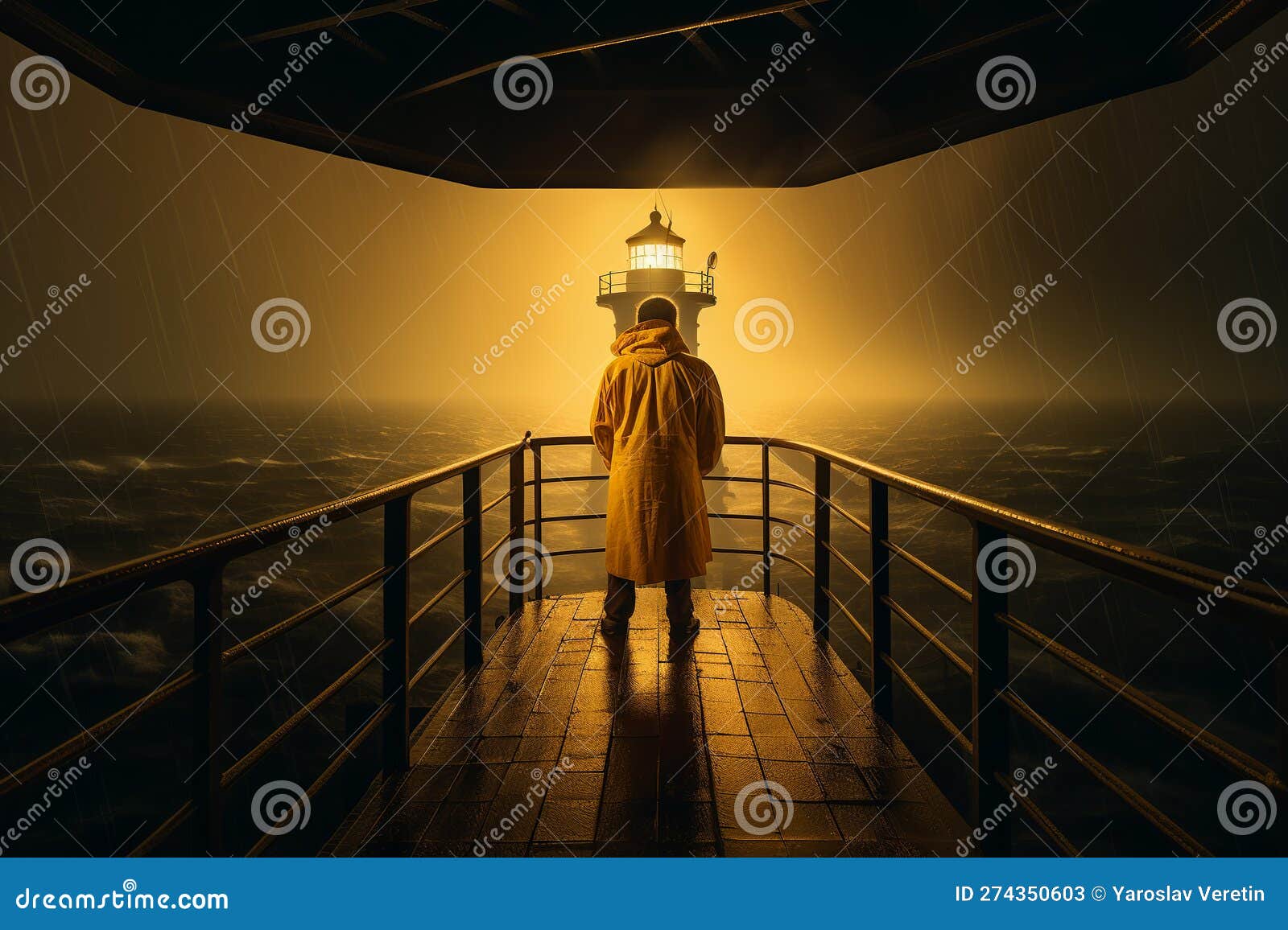 Man Solitude at the Lighthouse. Generative AI Stock Illustration ...