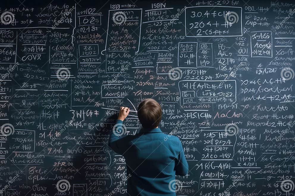 Man Solving Complex Mathematical Equations on a Large Chalkboard ...