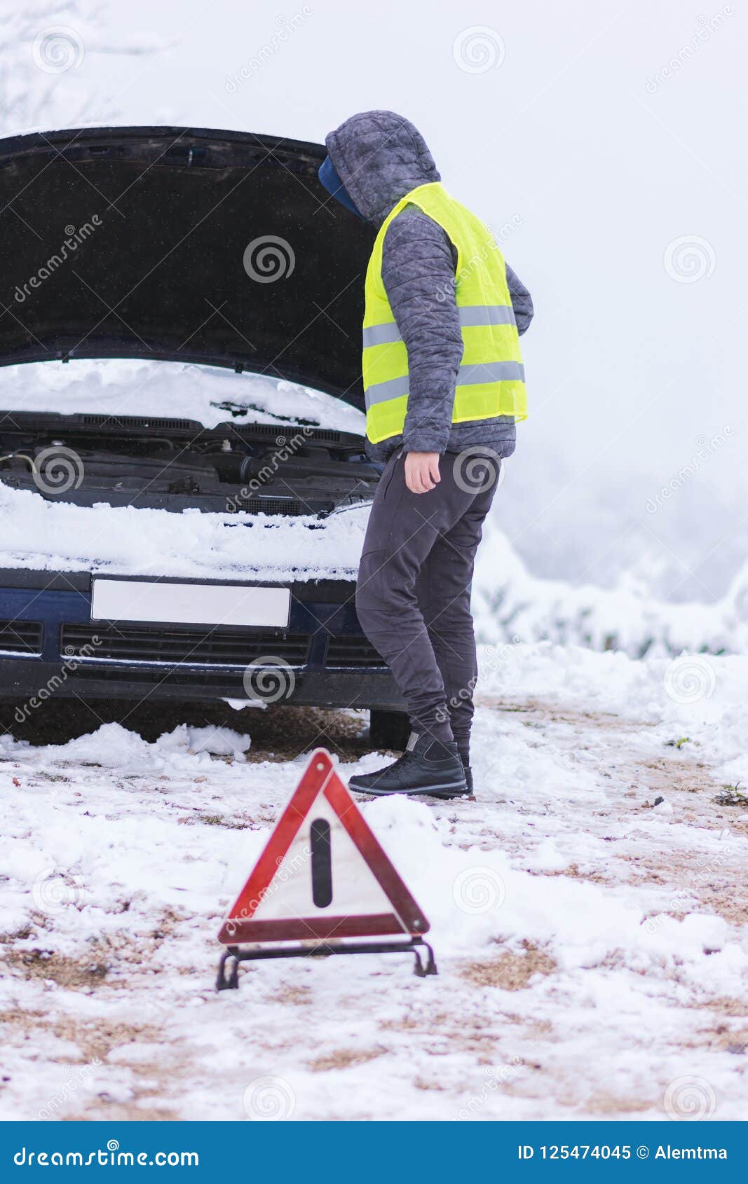 Man Solving Problem with Car, Waiting for Car Services. Stock Image ...