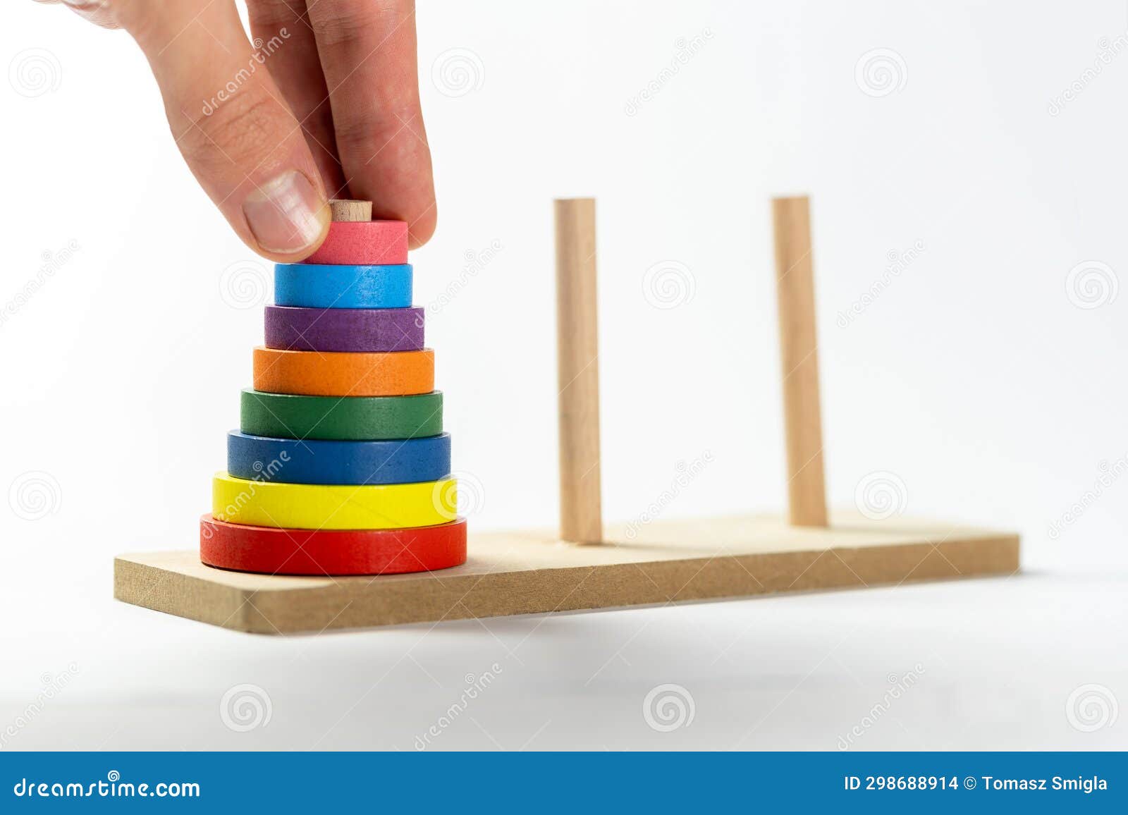 Man Solving A Tower Of Hanoi Moving Elements With His Hand Puzzle Recursive Algorithm Computer