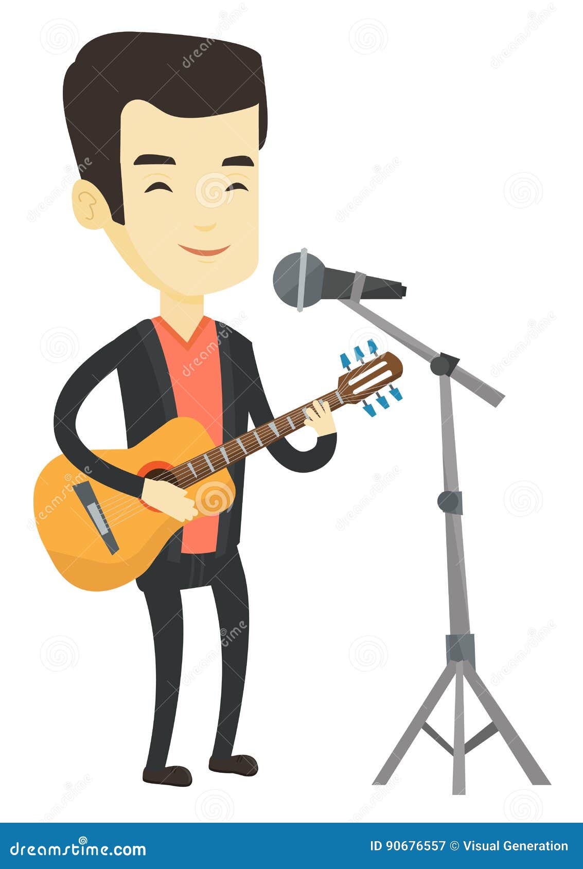 Man Som Sjunger I Mikrofon Och Spelar Gitarren Vektor Illustrationer ...