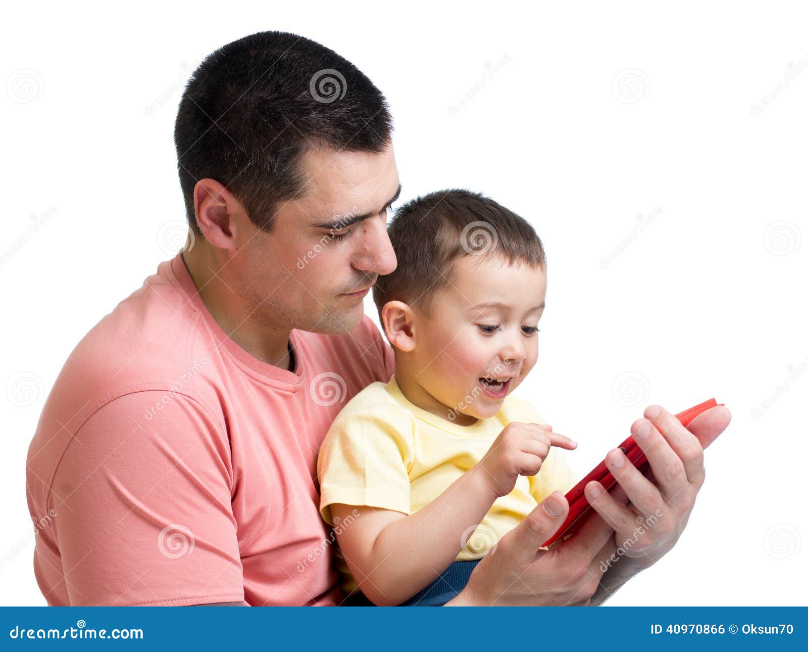 Man and Son Kid Play with Tablet Computer Stock Photo - Image of ...