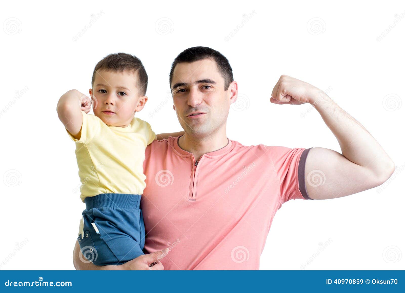 Man and Son Kid Showing Muscles Stock Image - Image of concept ...