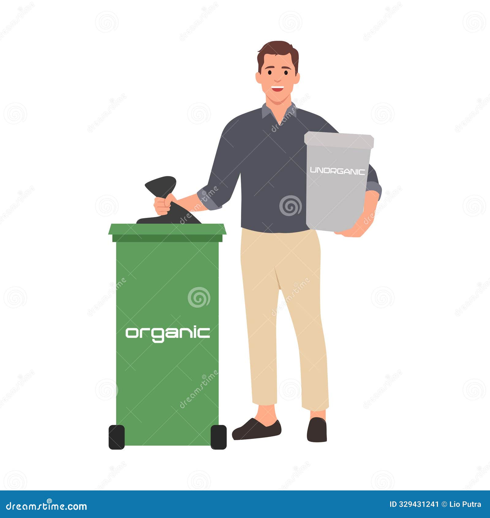 Man Sorting Garbage. Guy Stand Near Bins Sort Trash And Plastic In ...
