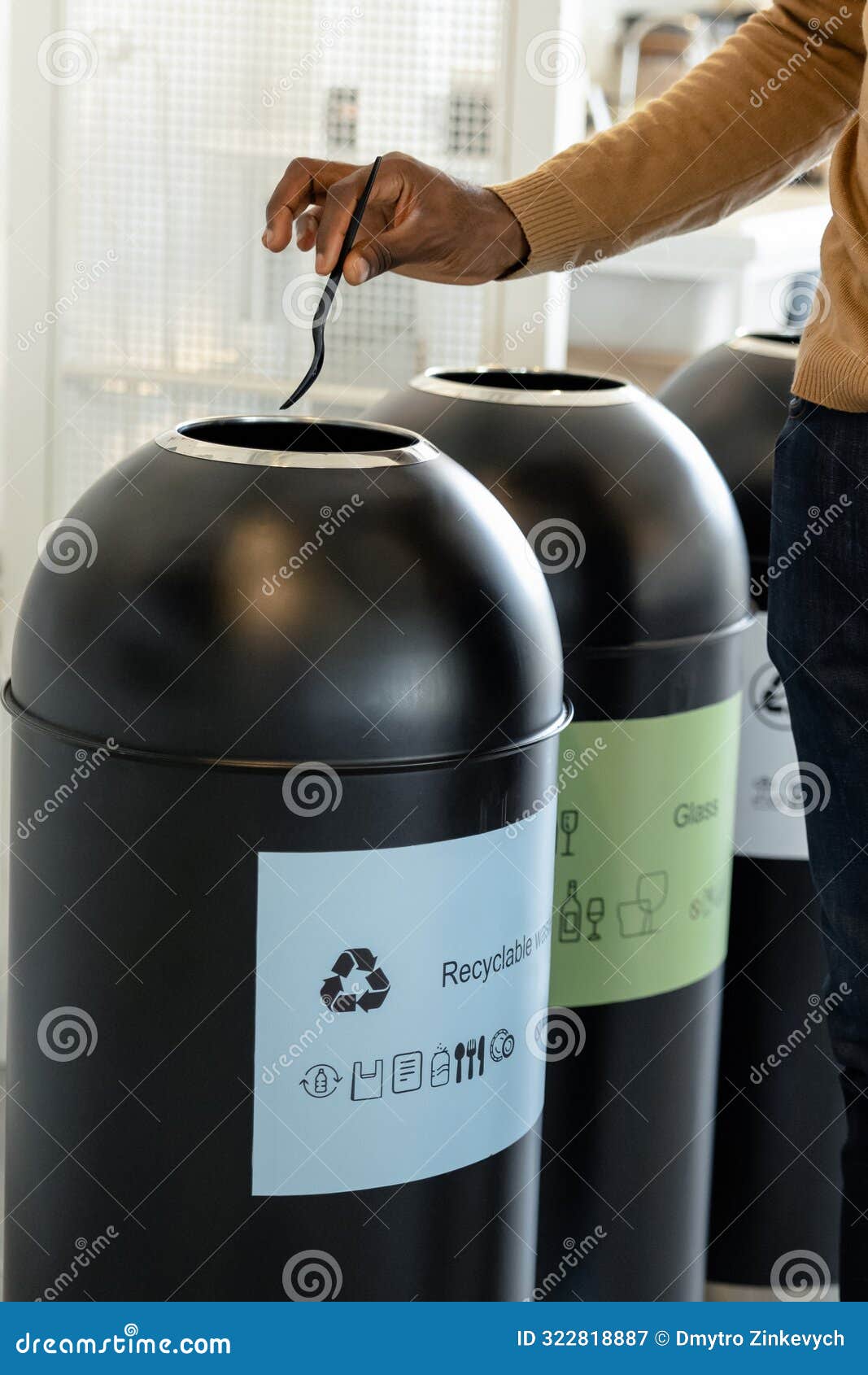 Man Sorting Garbage in Office , Throwing Out Plastic for into Bin Stock ...