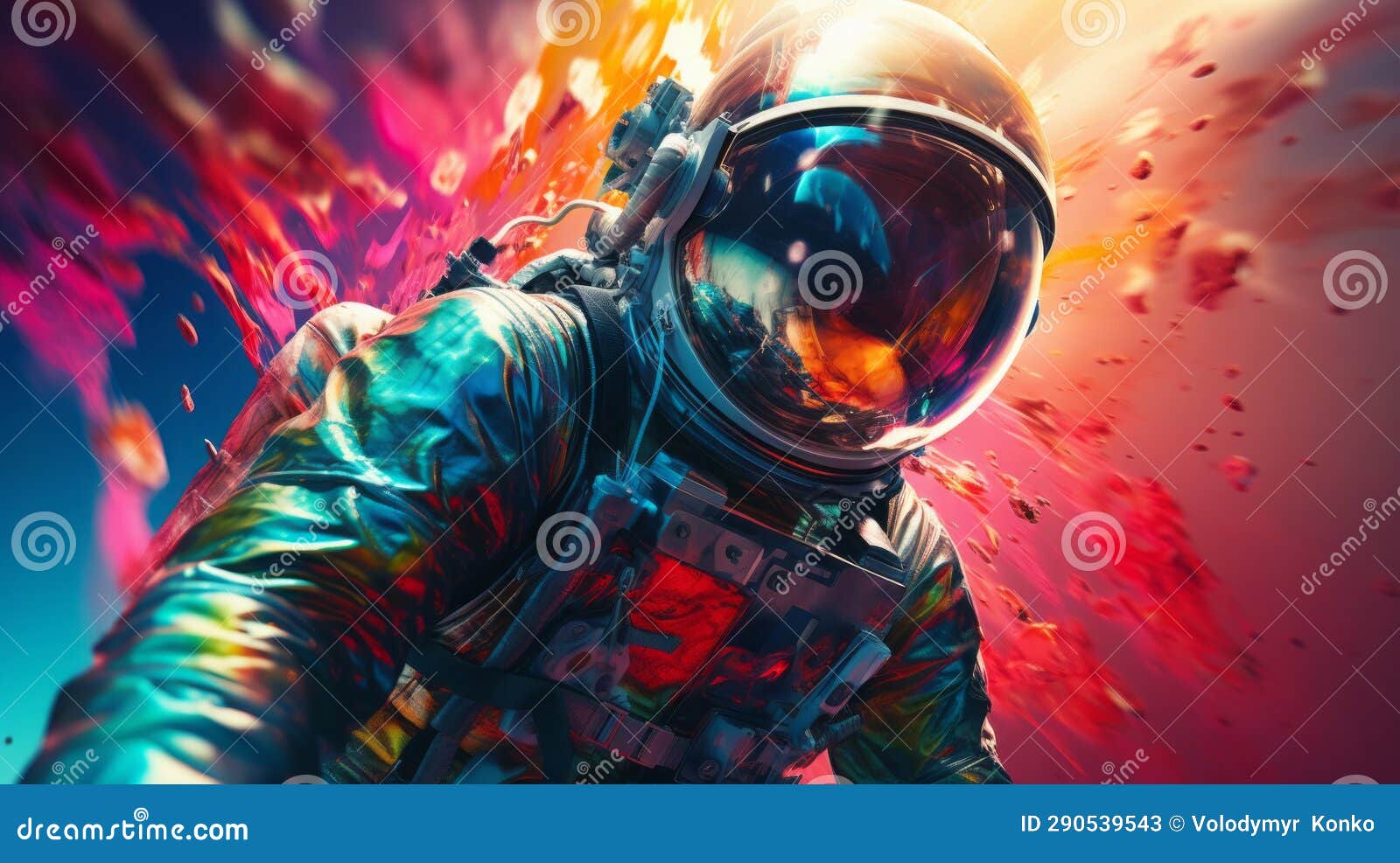 A Man in a Space Suit with a Vibrant Explosion in the Background Stock ...