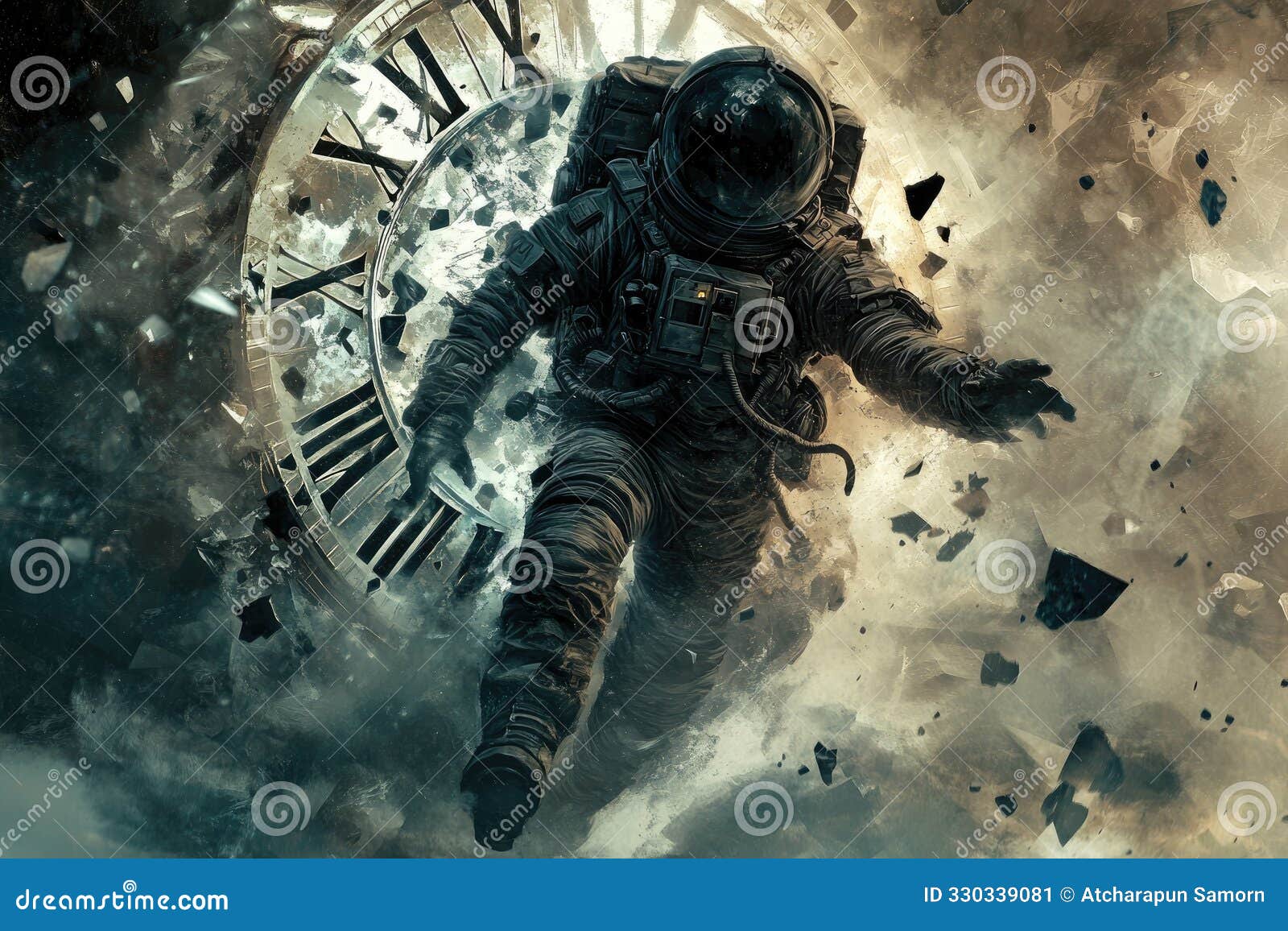 A Man in a Space Suit is Falling through a Clock Face Stock Image ...