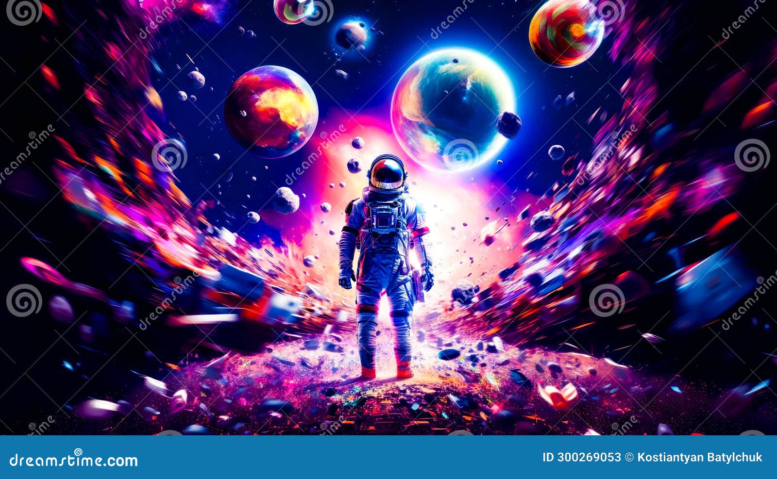 Man in Space Suit Standing in Front of Bunch of Planets. Generative AI ...