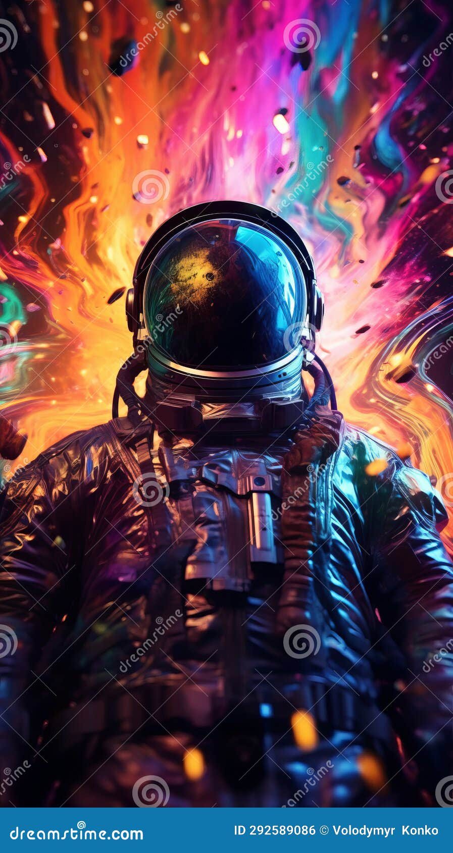 A Man in a Space Suit Standing in Front of a Colorful Background Stock ...