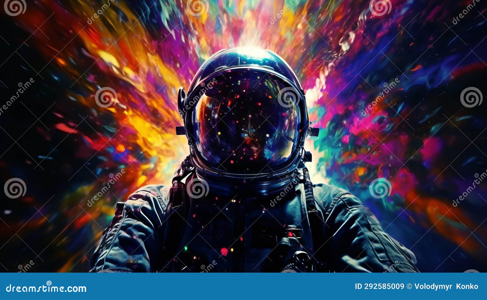 A Man in a Space Suit Standing in Front of a Colorful Explosion Stock ...