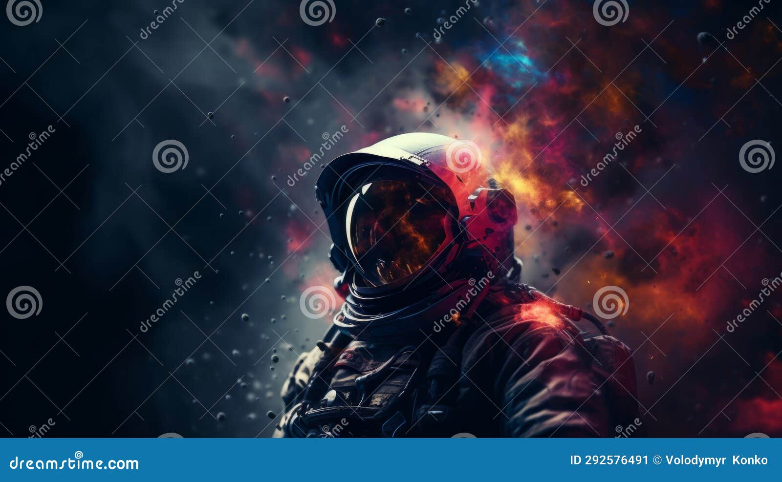 A Man in a Space Suit Standing in Front of a Dark Background Stock ...