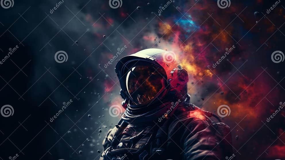 A Man in a Space Suit Standing in Front of a Dark Background Stock ...
