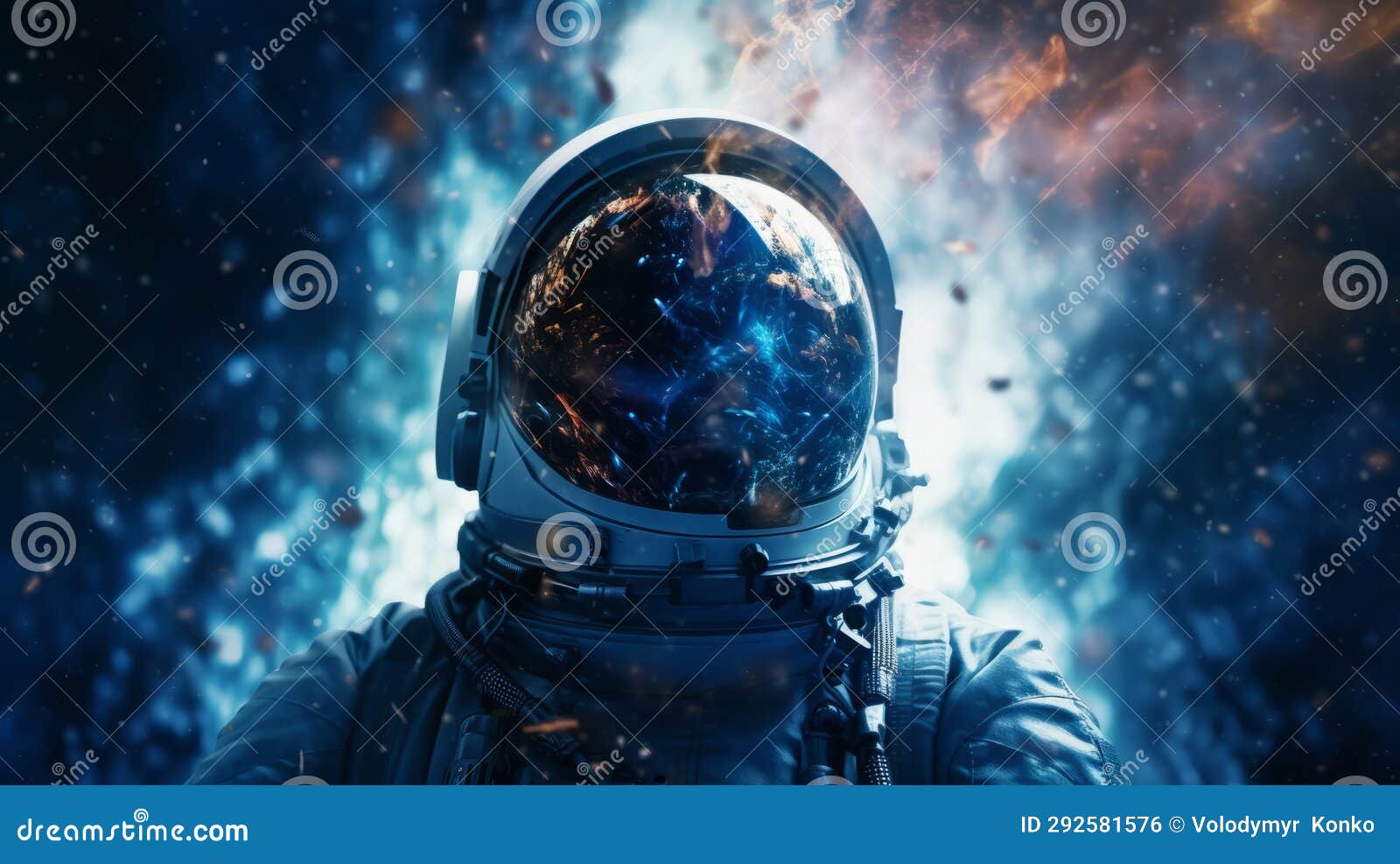 A Man in a Space Suit Standing in Front of a Galaxy Stock Illustration ...