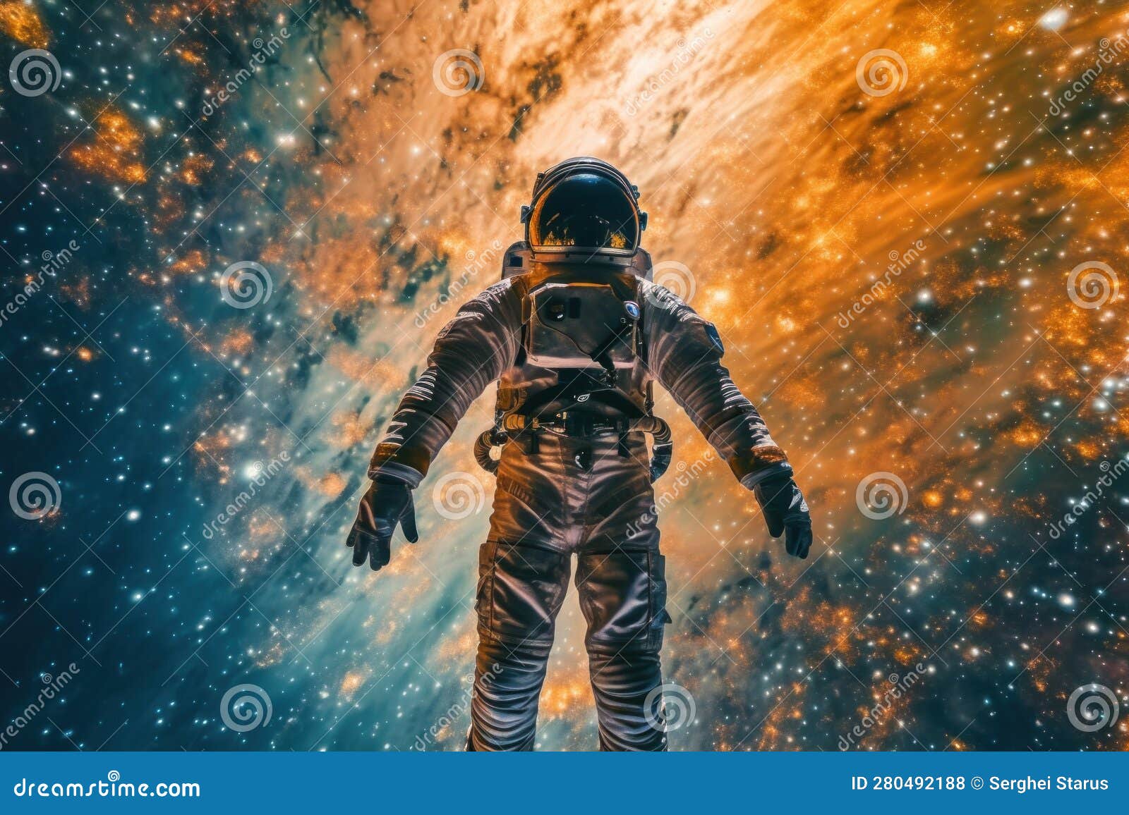 A Man in a Space Suit Standing in Front of a Galaxy. Generative AI ...