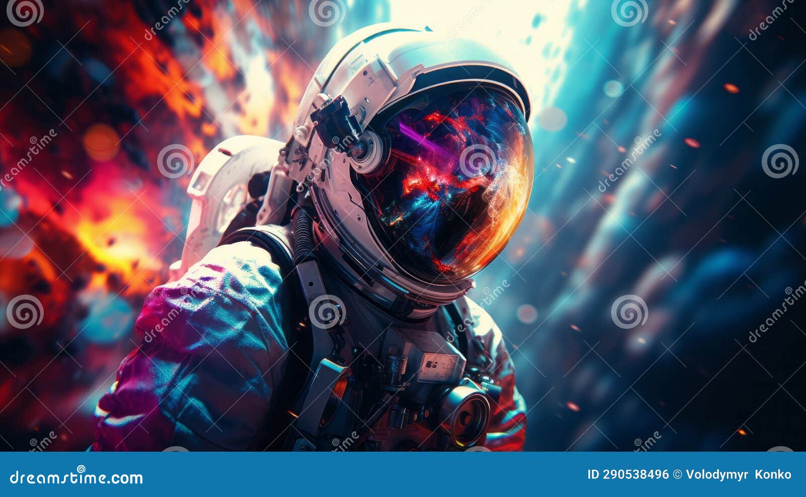 A Man in a Space Suit Standing in Front of a Vibrant Explosion of ...