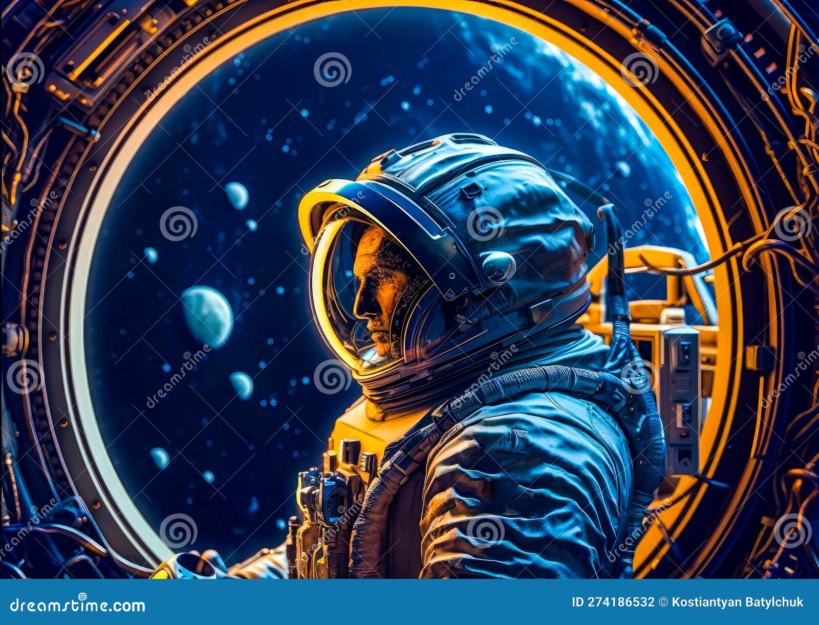 Man in Space Suit Standing in Front of Window. Generative AI Stock ...
