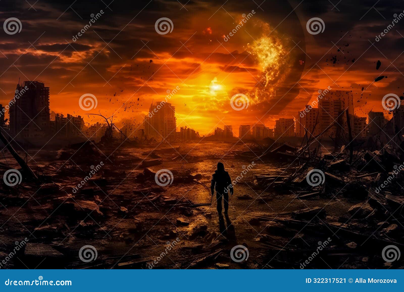 A Man in a Space Suit Walks through a Desolate Landscape Stock Image ...