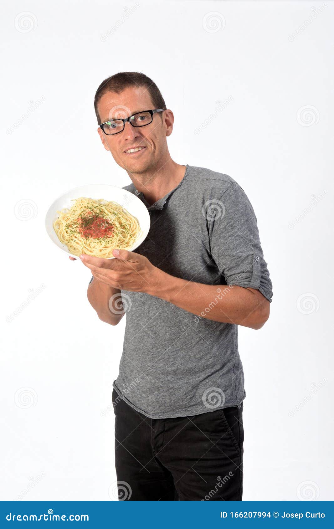Man with Spaghetti on White Background Stock Photo - Image of diet ...