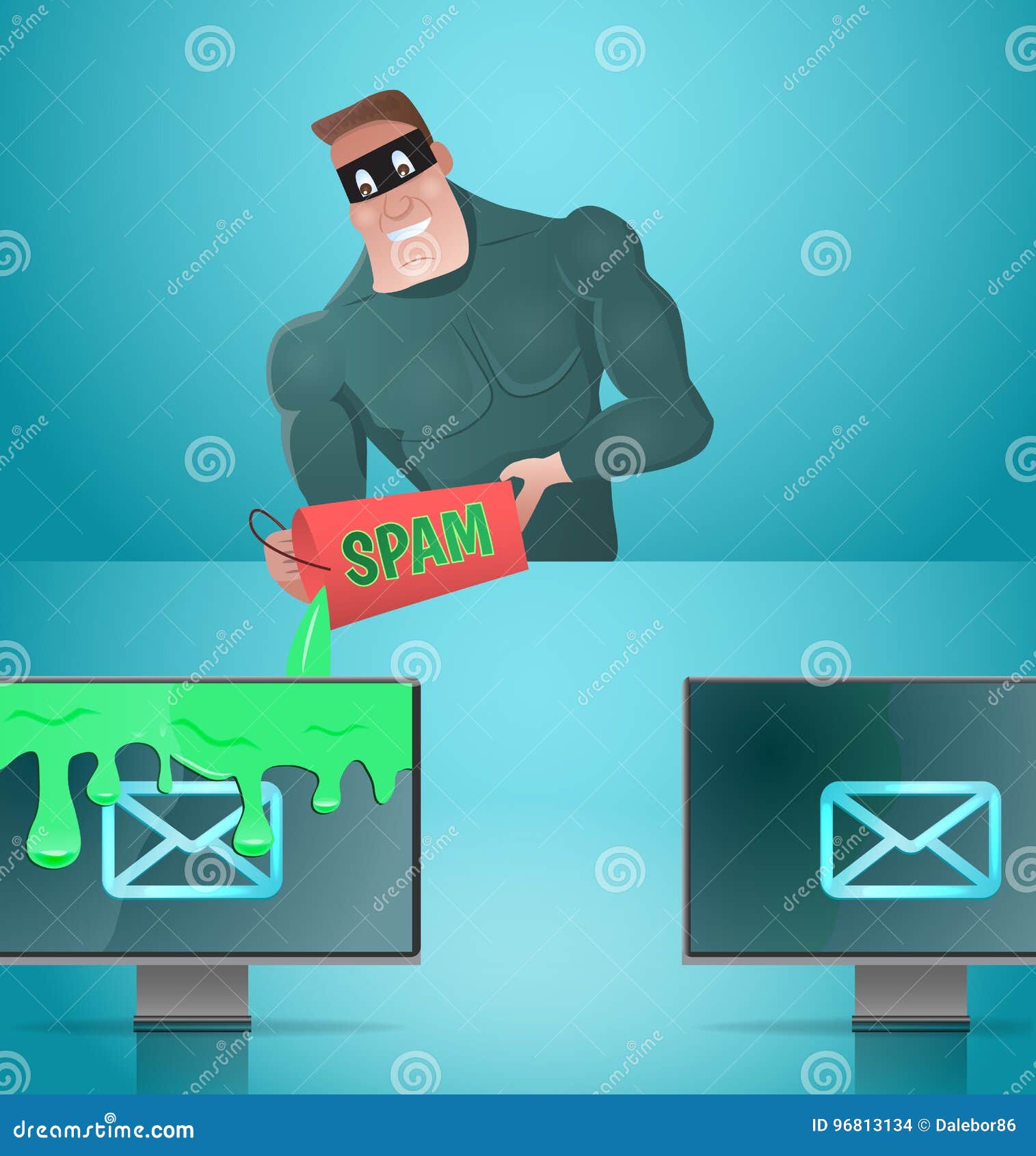 Man spamming emails. stock vector. Illustration of concept - 96813134