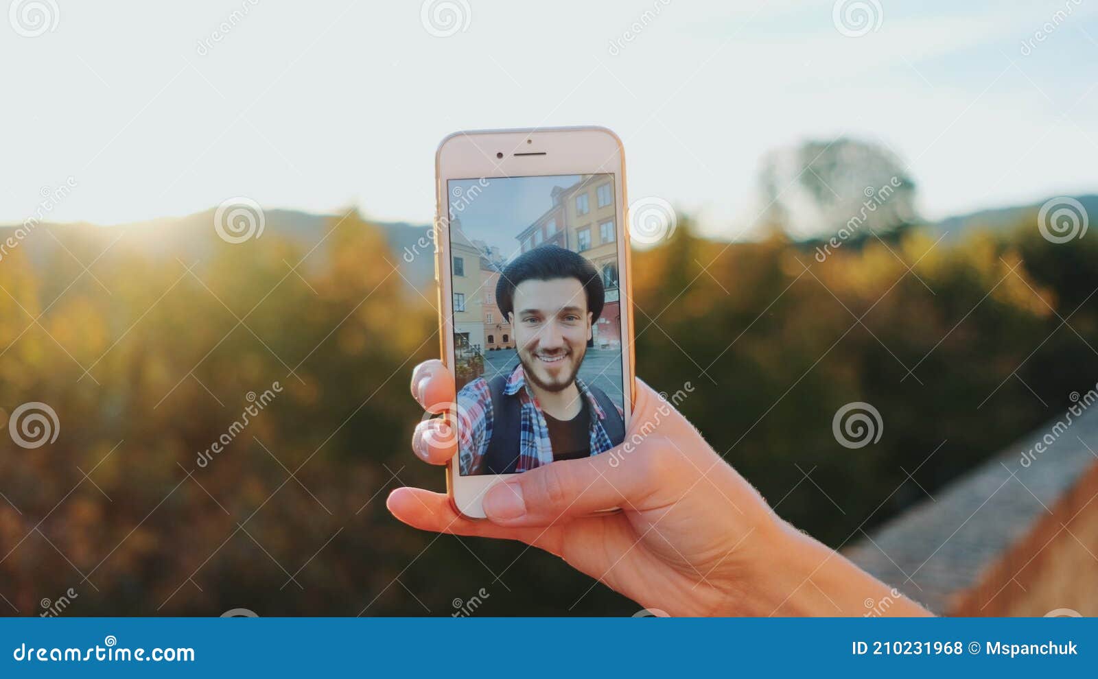 Man Speaking on Video Call on Smartphone Stock Photo - Image of forest ...