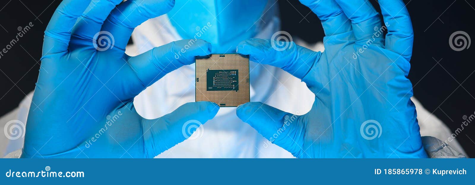 Man in Special Uniform Shows Microprocessor Chip Stock Photo - Image of ...