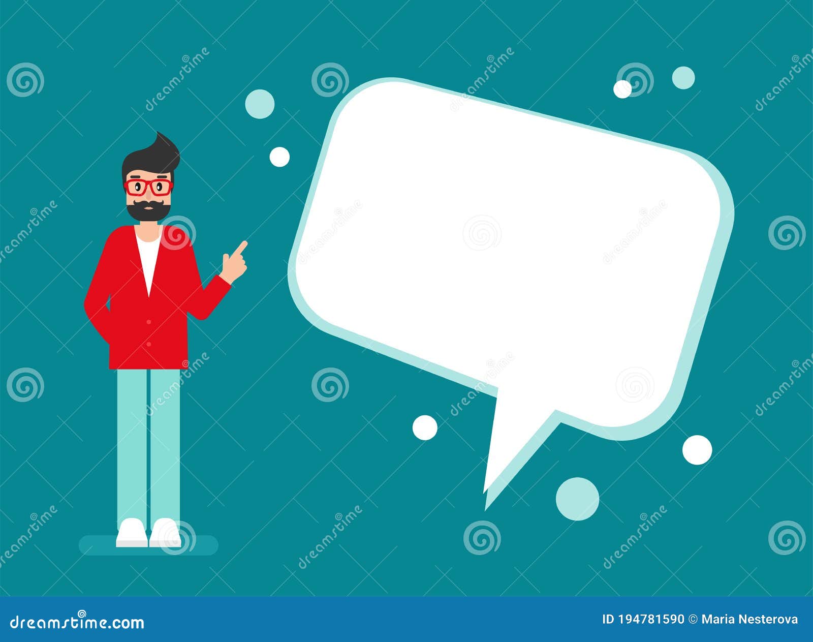 Man with Speech Bubble on Blue Background. Talk, Chat Message ...