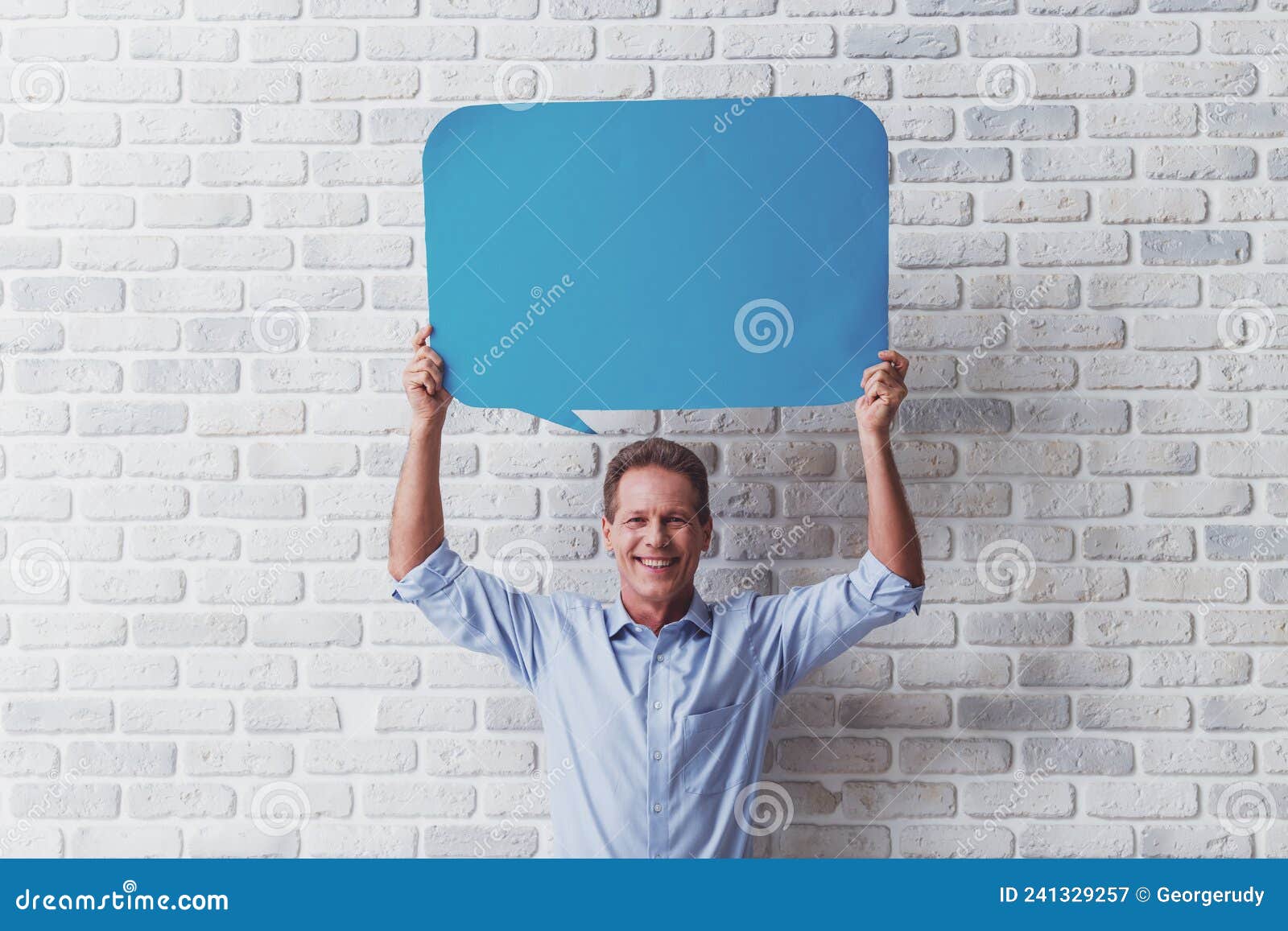 Man with speech bubbles stock image. Image of mature - 241329257